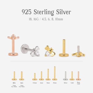 18G/16G Tiny Firefly Internally Threaded Labret • Flat Back Earring • Tragus Stud • Flat Back ...