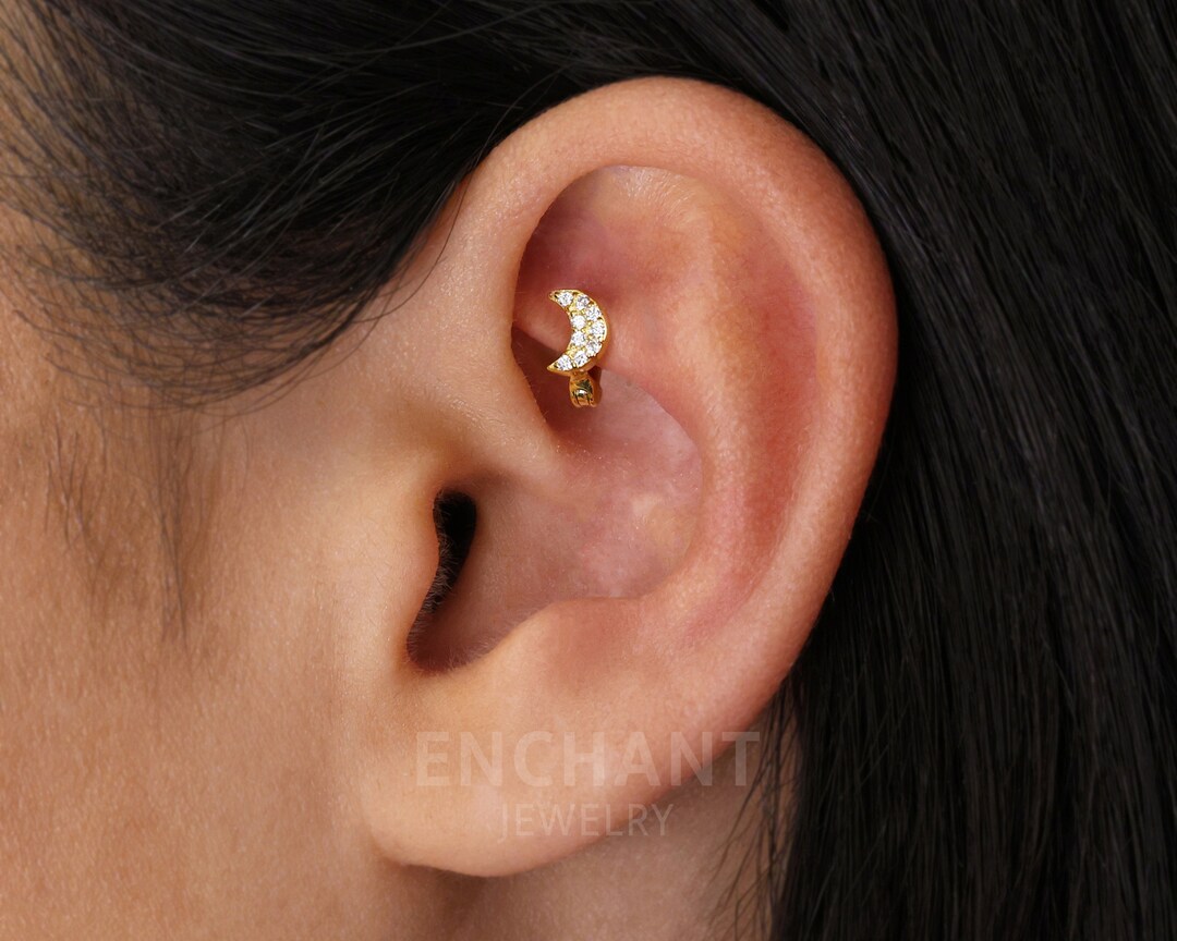 18G Moon Rook Earring: Gold Plated Sterling Silver Cartilage Hoop - Etsy