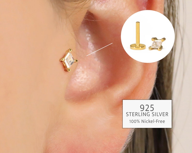 20G/18G Diamond Stone Threadless Push Pin Labret Stud Solid - Etsy