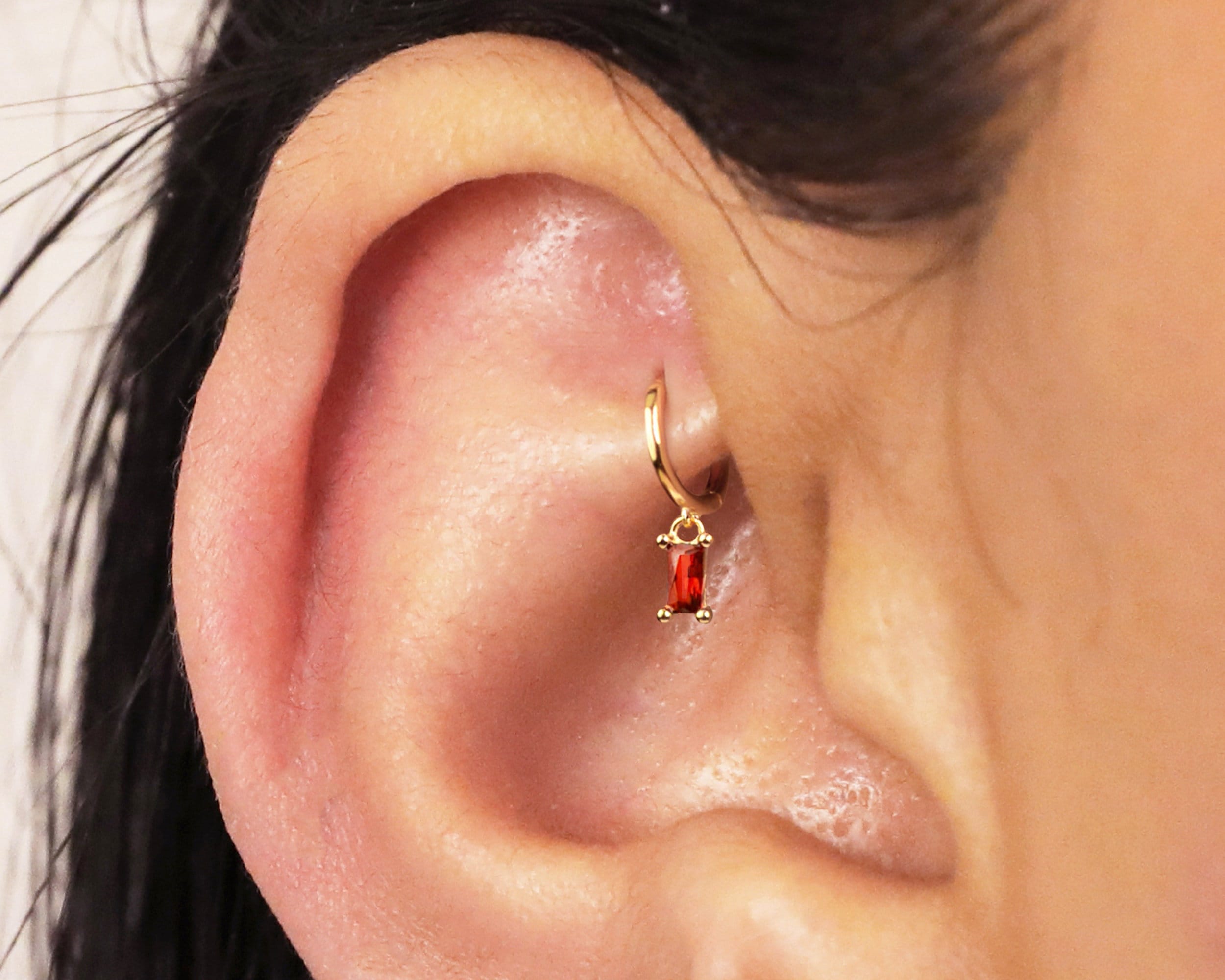 18G Tiny Diamond Baguette Rook Hoop Earring Tiny Gold - Etsy UK