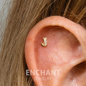 20G Gold Alphabet Cartilage Stud Earring • Initials Tragus Studs • Name ...