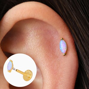 Blue Opal Flat Back Earring Set • Set of 3 • Cartilage Earrings • Helix ...