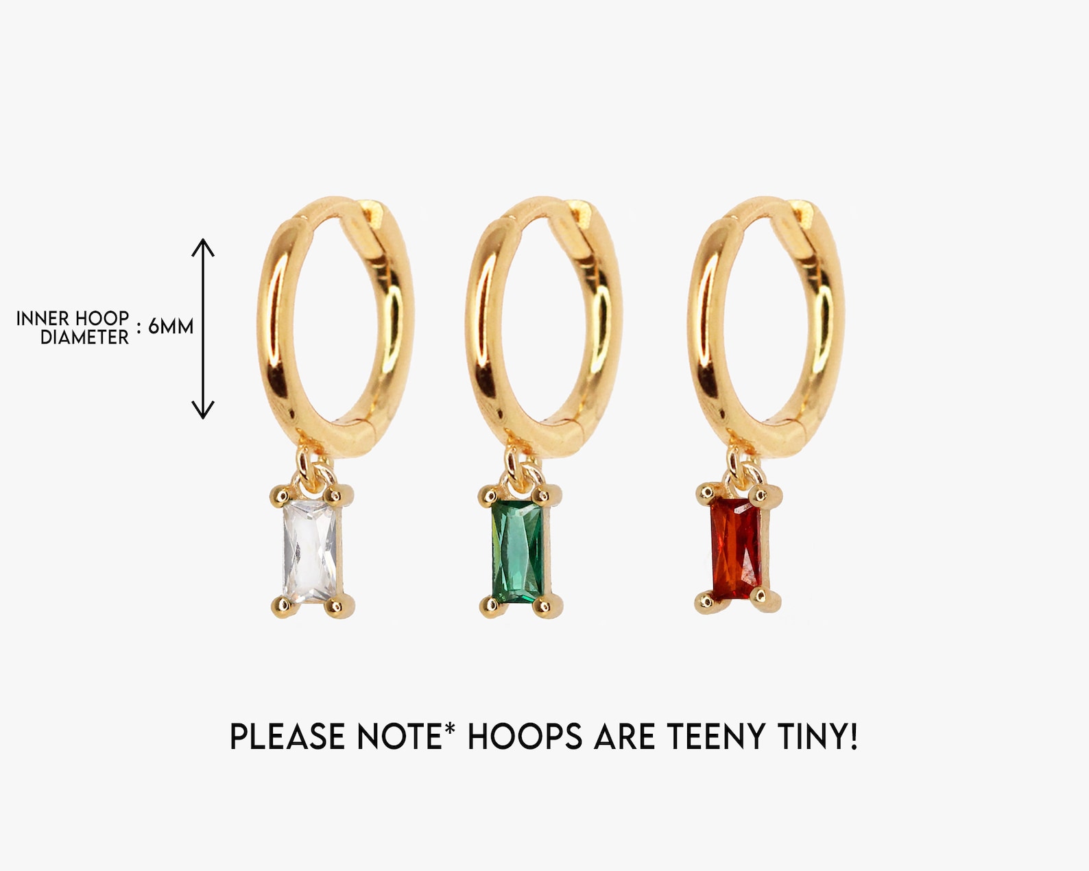 18G Tiny Diamond Baguette Rook Hoop Earring Tiny Gold Cartilage Hoop ...