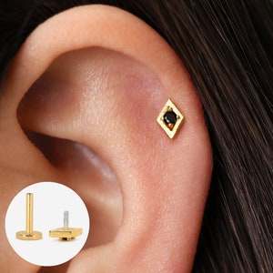 Black Onyx Flat Back Earring Set • Set of 3 • Cartilage Earrings ...