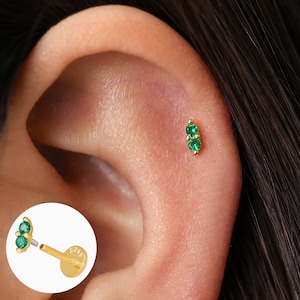 Emerald Charm Flat Back Earring Set • Set of 3 • Cartilage Earrings ...