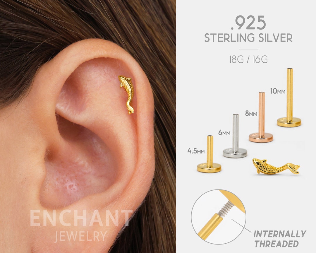 18G/16G Koi Fish Internally Threaded Labret Flat Back - Etsy