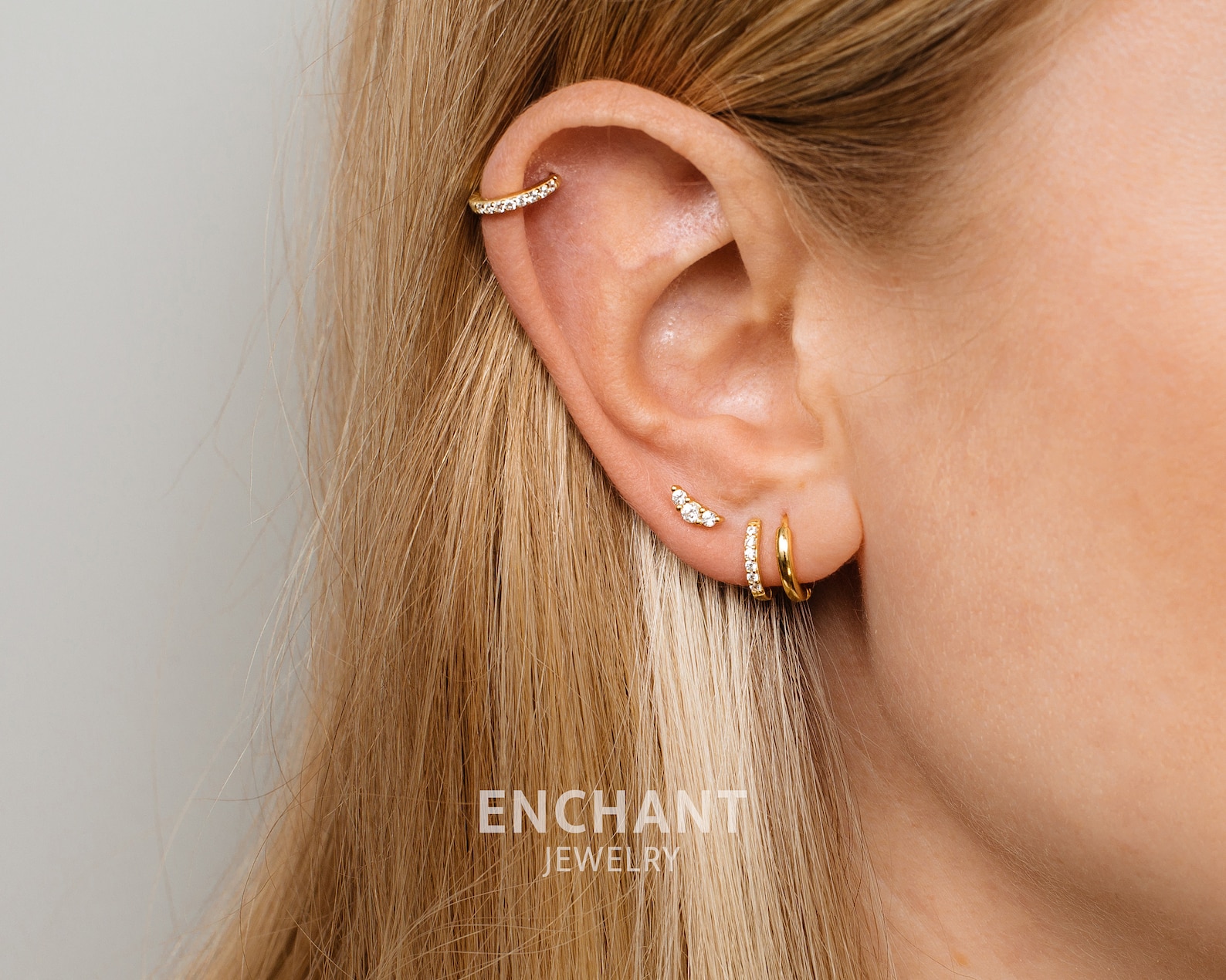 18G Paved Cartilage Hoop Earring Simple Upper Helix Earring Diamond ...