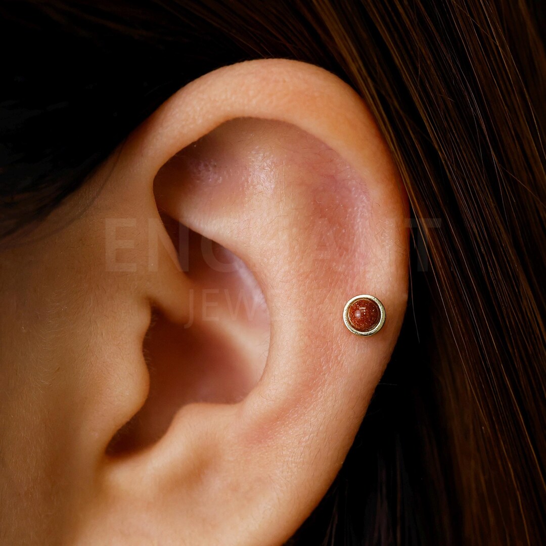 18G/16G Red Sandstone Internally Threaded Flatback Labret • Tragus Stud ...