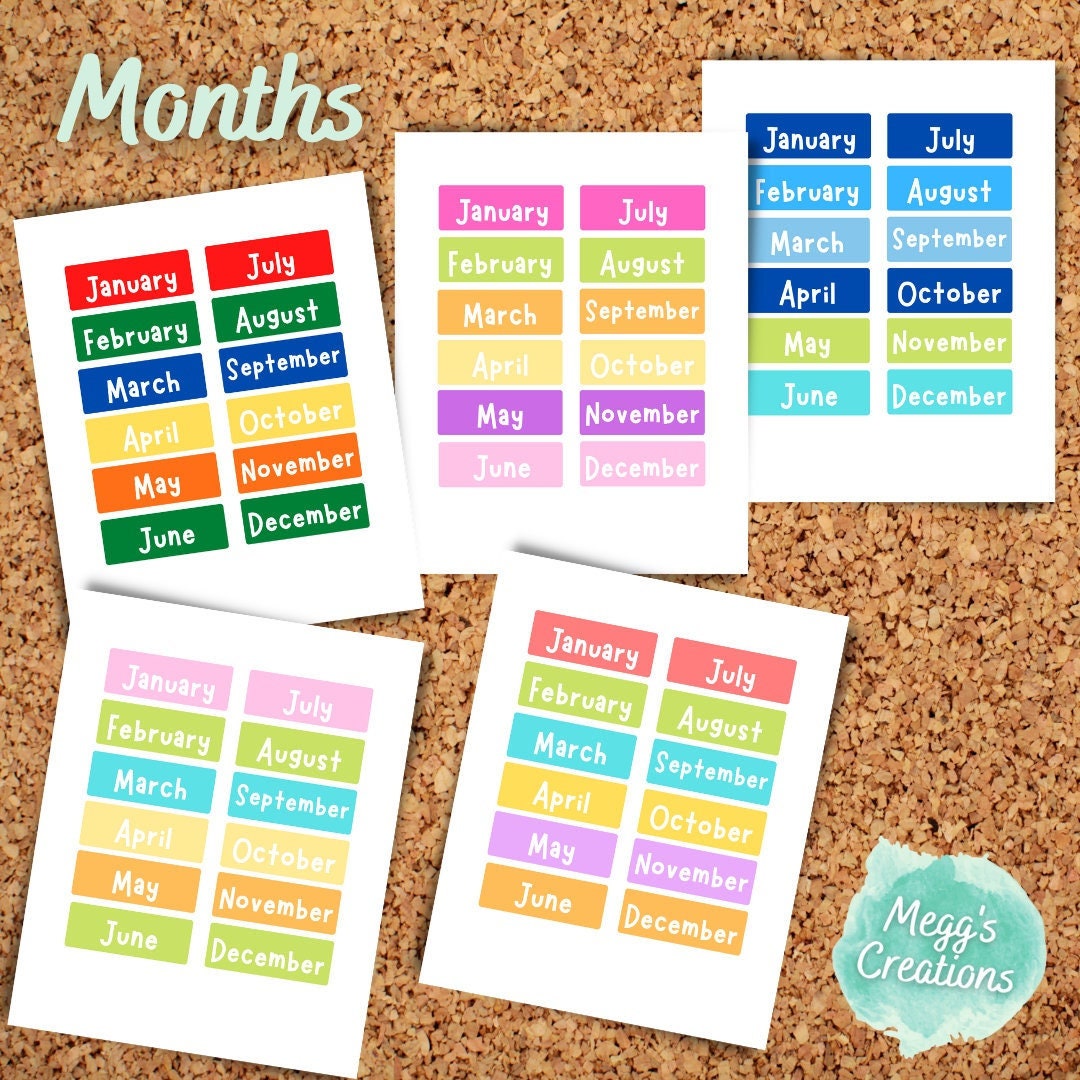 Educational Posters Months of the Year 5 Colors, 3sizes Nursery Decor ...