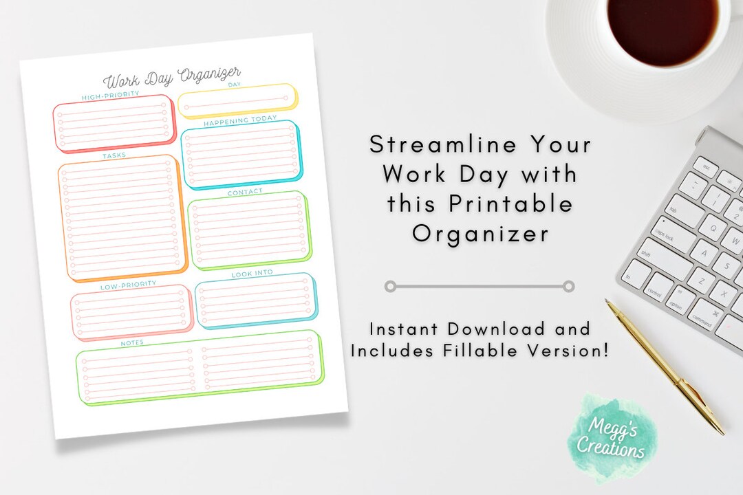 Work Day Organizer, Printable and Fillable, Plan Your Work Day - Etsy