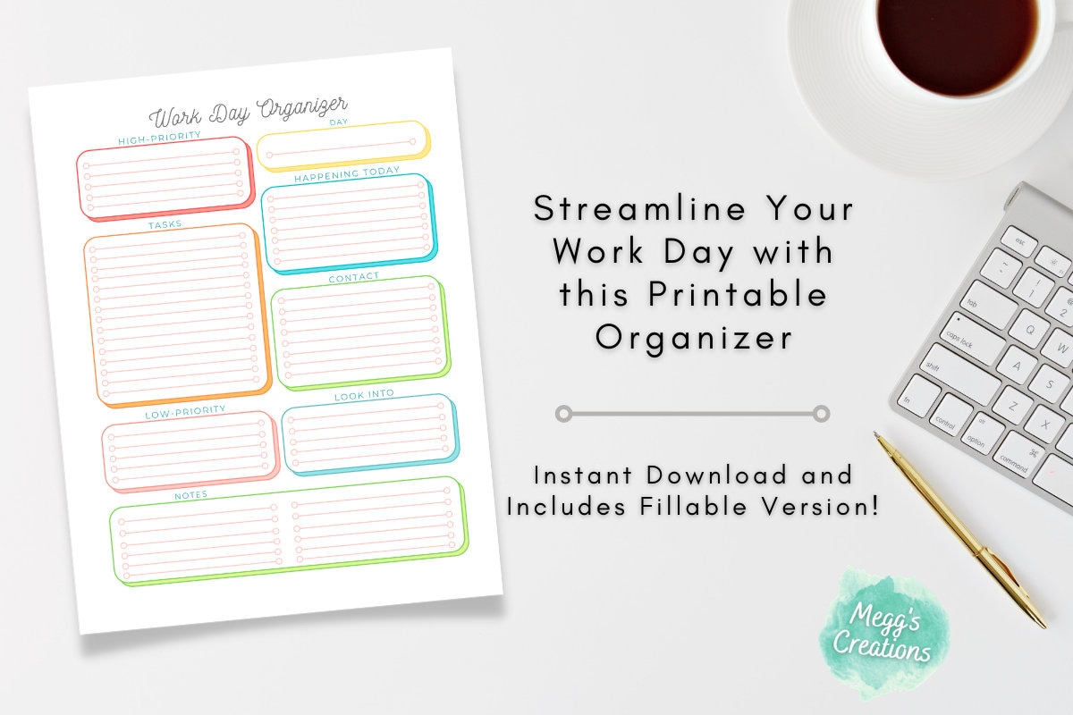Work Day Organizer, Printable and Fillable, Plan Your Work Day - Etsy