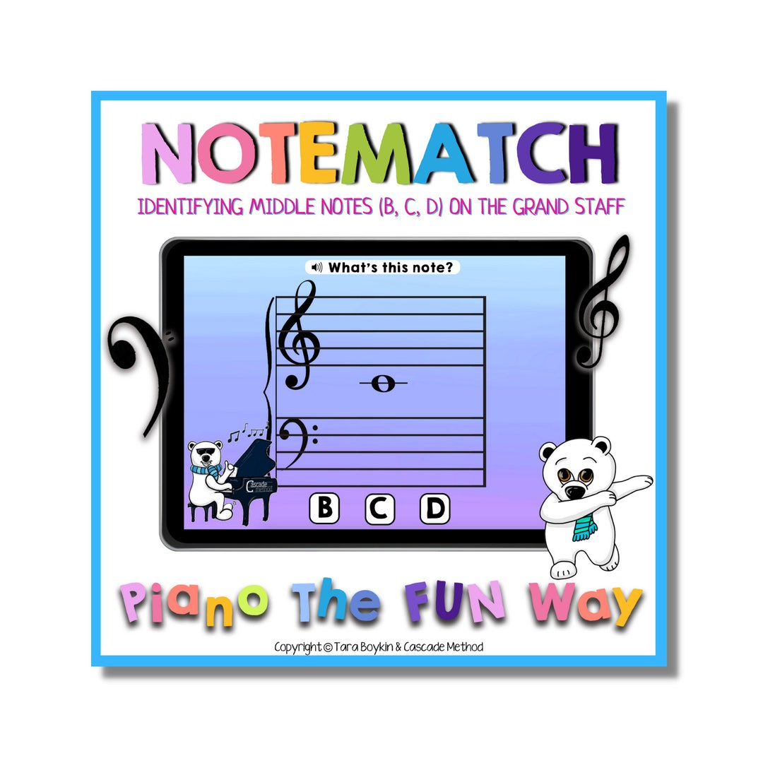 Boom Cards Notematch Grand Staff Middle Notes (middle C, B and D) Piano ...