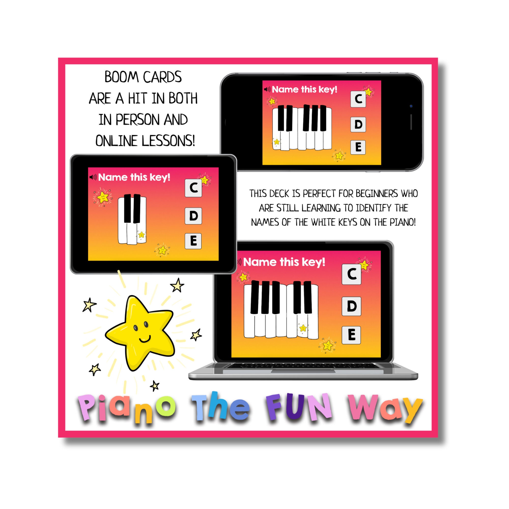 Boom Cards: Star Piano Keys C-D-E (free) - Etsy