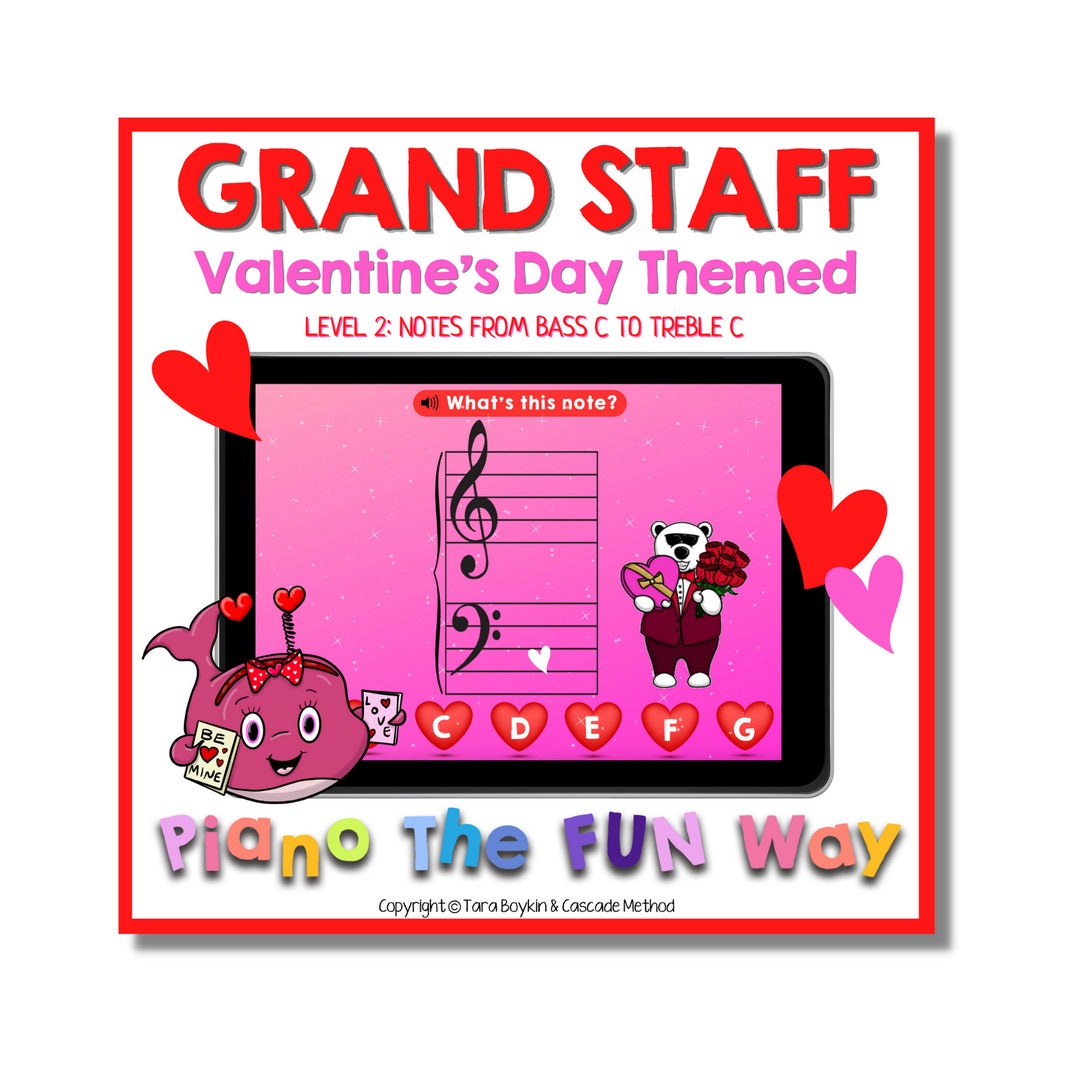 Boom Cards: Grand Staff Valentines Level 2 - Etsy