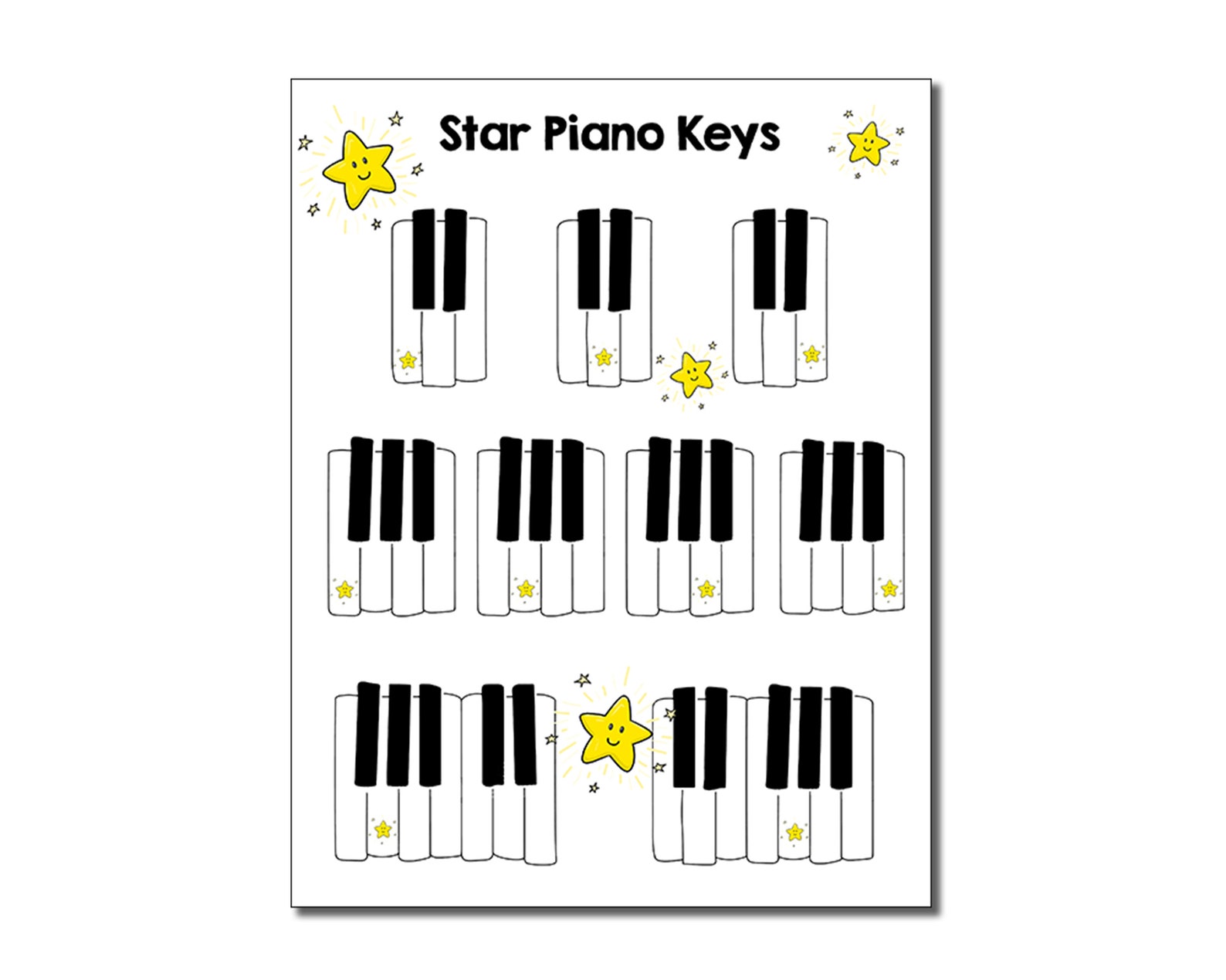 Star Piano Keys Piano Lesson Games Key Recognition Matching Game - Etsy