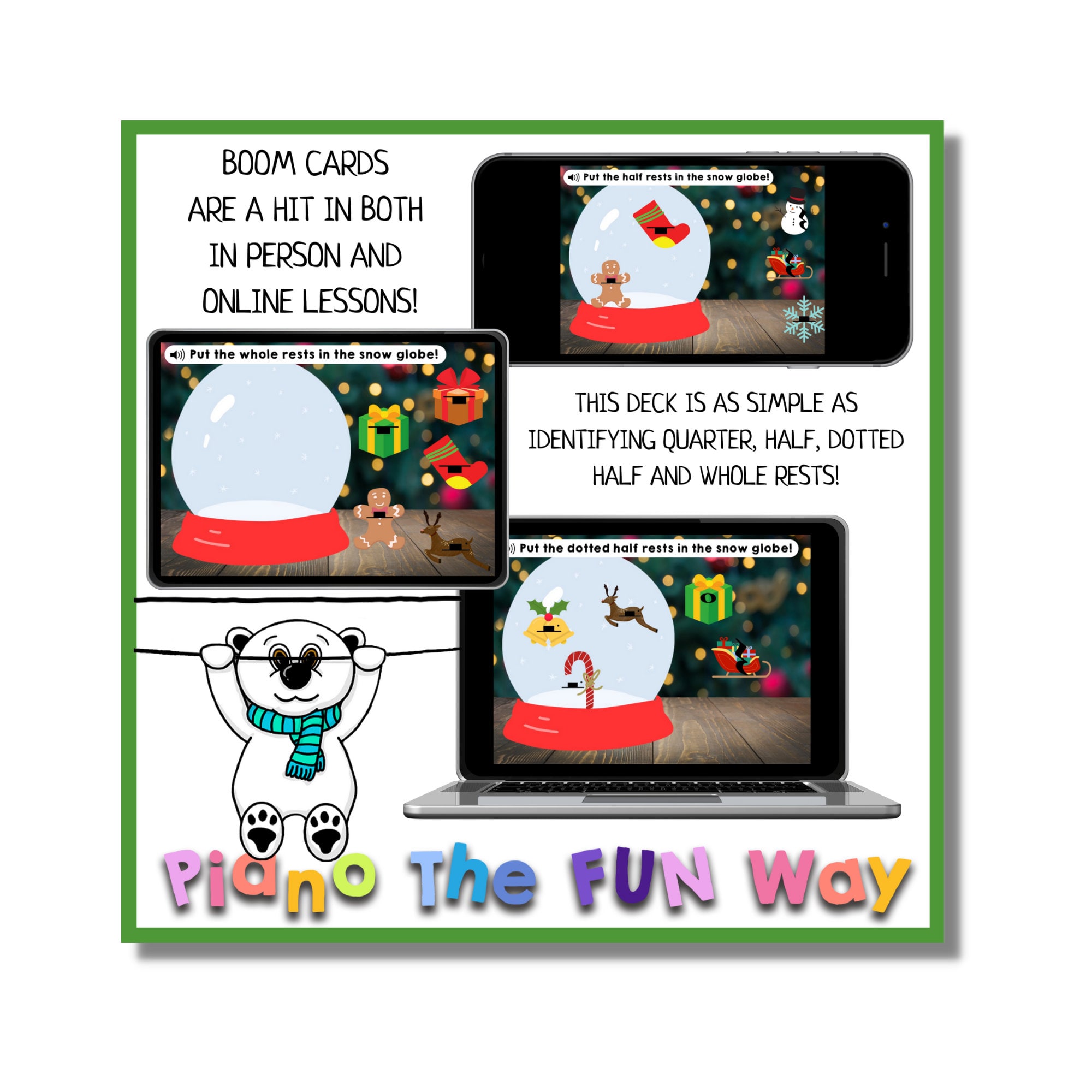 Boom Cards: Snow Globe Rhythms - Rests (teaching Piano Students Terms ...