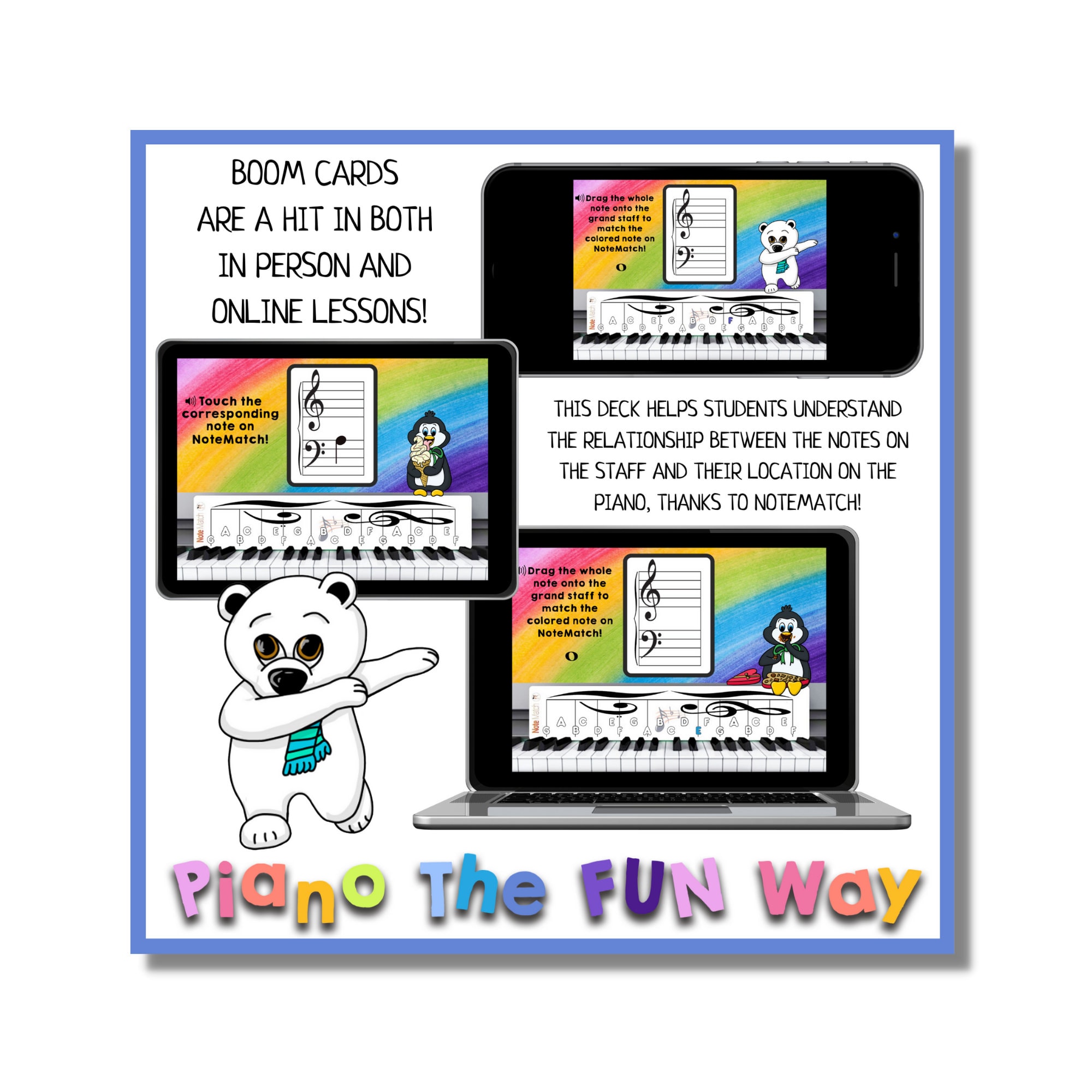 Boom Cards Notematch Grand Staff Note Reading Level 1 Notes From Bass F ...