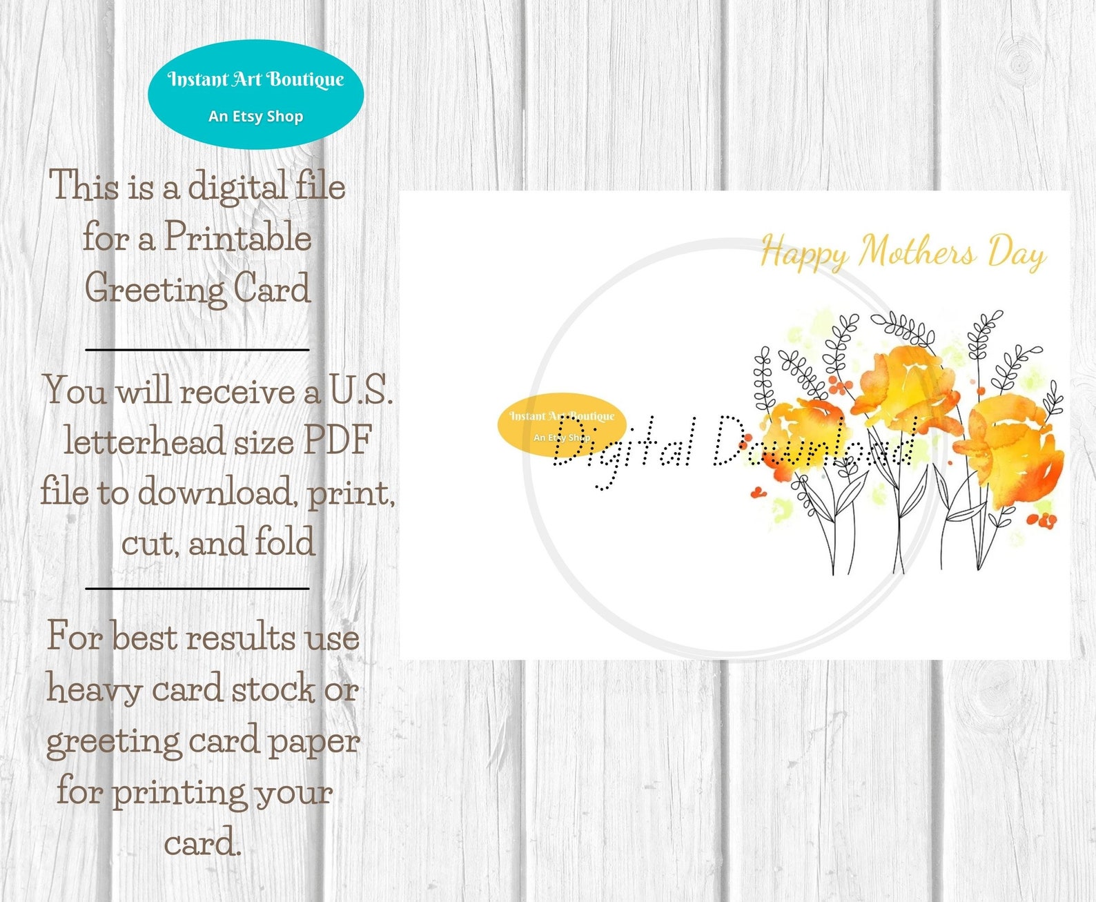 Printable Happy Mothers Day Card Mother's Day Bright Flowers Card for ...