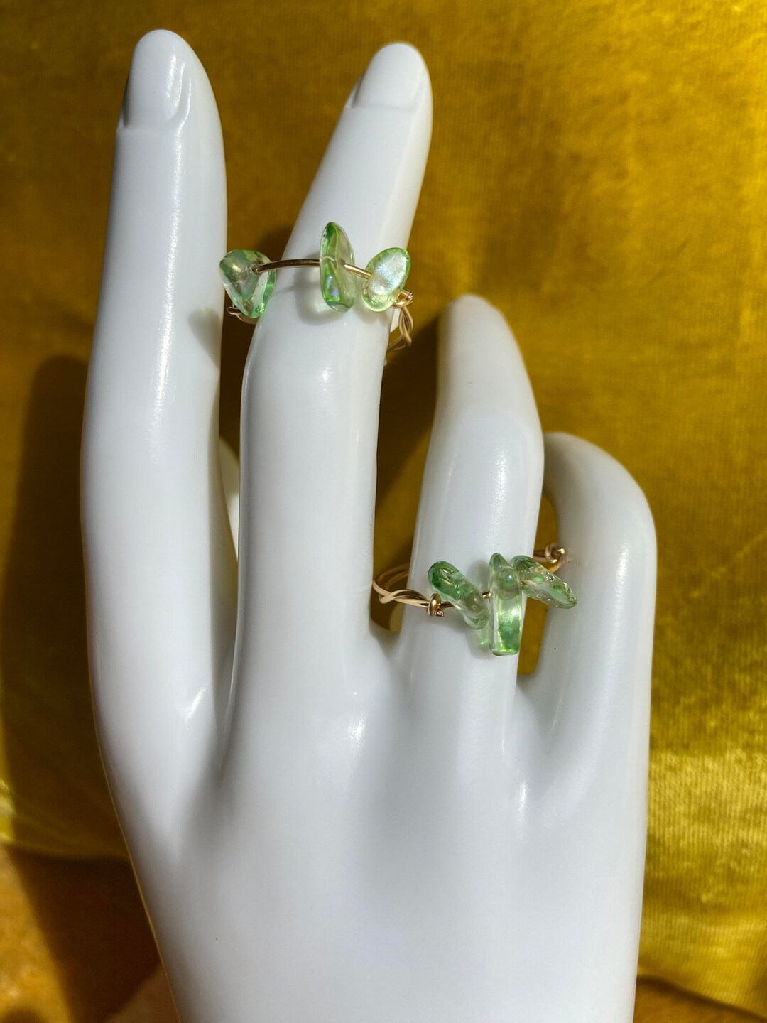 Green Glass Bead Ring Tumbled Glass Beaded Ring Dyed Glass Bead Ring - Etsy