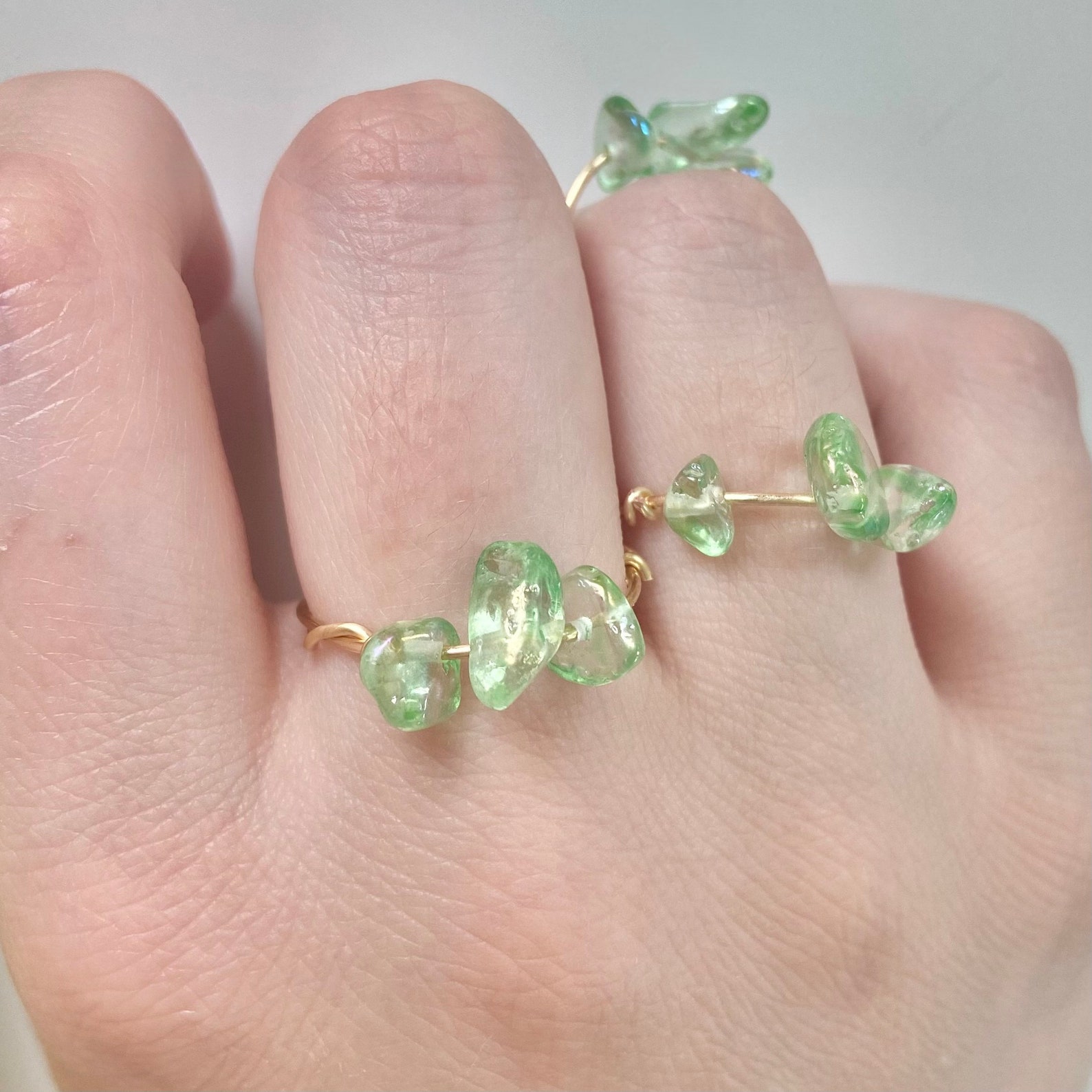 Green Glass Bead Ring Tumbled Glass Beaded Ring Dyed Glass - Etsy