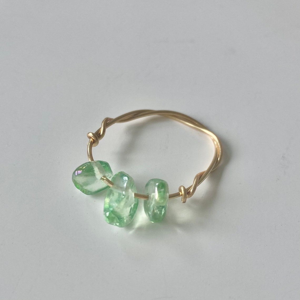 Green Glass Bead Ring Tumbled Glass Beaded Ring Dyed Glass Bead Ring - Etsy