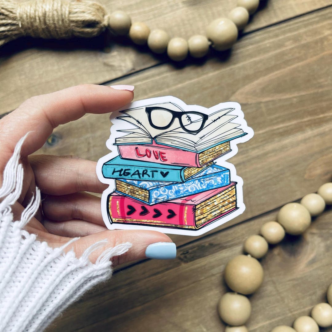 Glitter Book Stack Sticker Sparkly Books Vinyl Decal, Perfect for Book ...