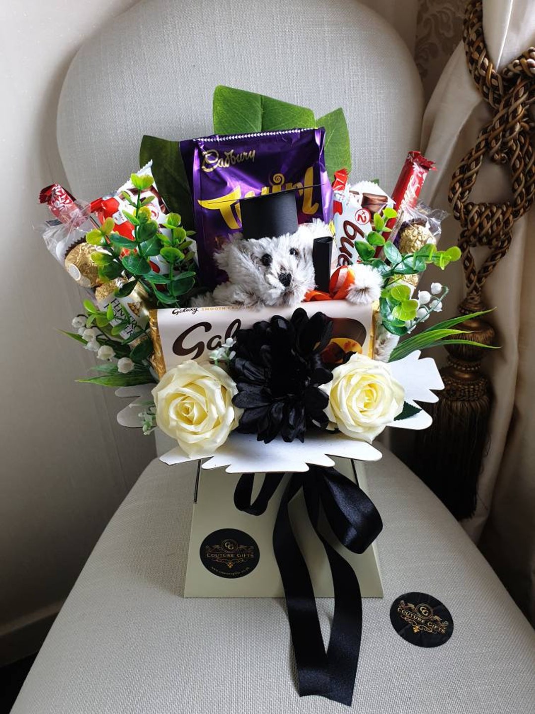 Chocolate Bouquet Graduation Teddy Silk Flowers Gift Hamper - Etsy
