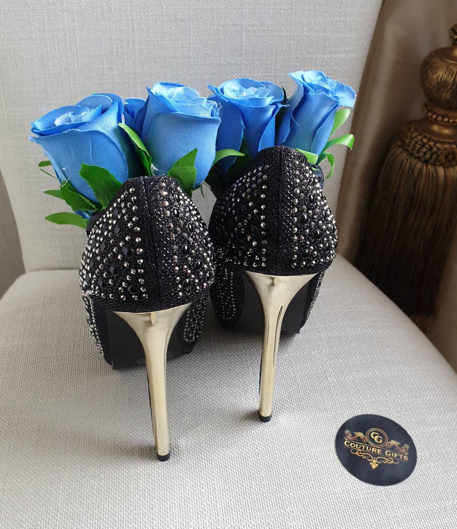 Beautiful Elegant Couture Blue High Heel Shoes & Silk Flowers | Etsy