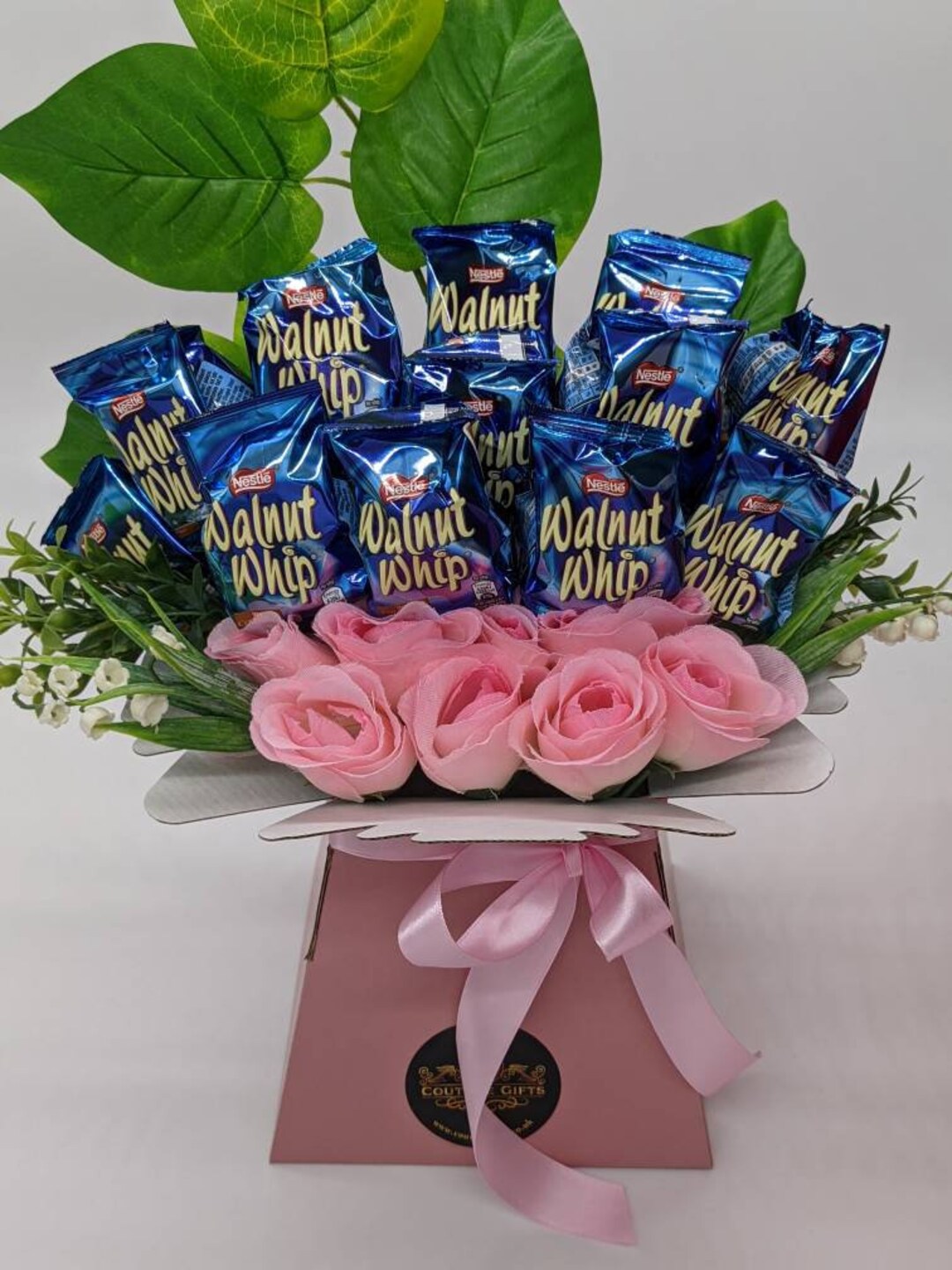 Chocolate Bouquet Pink Walnut Whip Silk Flowers Gift Hamper - Etsy