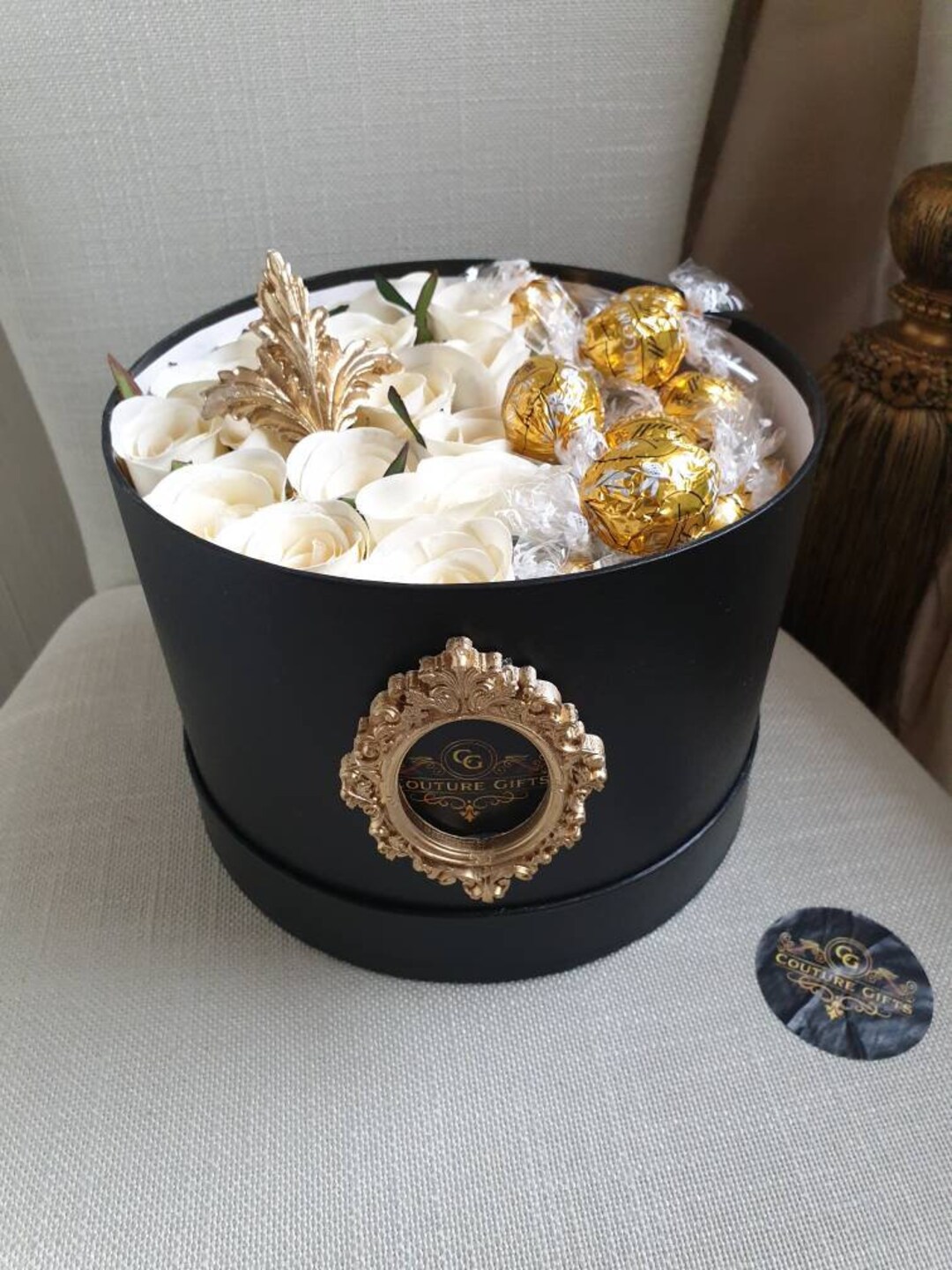 Beautiful Opulent Harrington Black/cream Hat Box & White Lindt Lindor ...