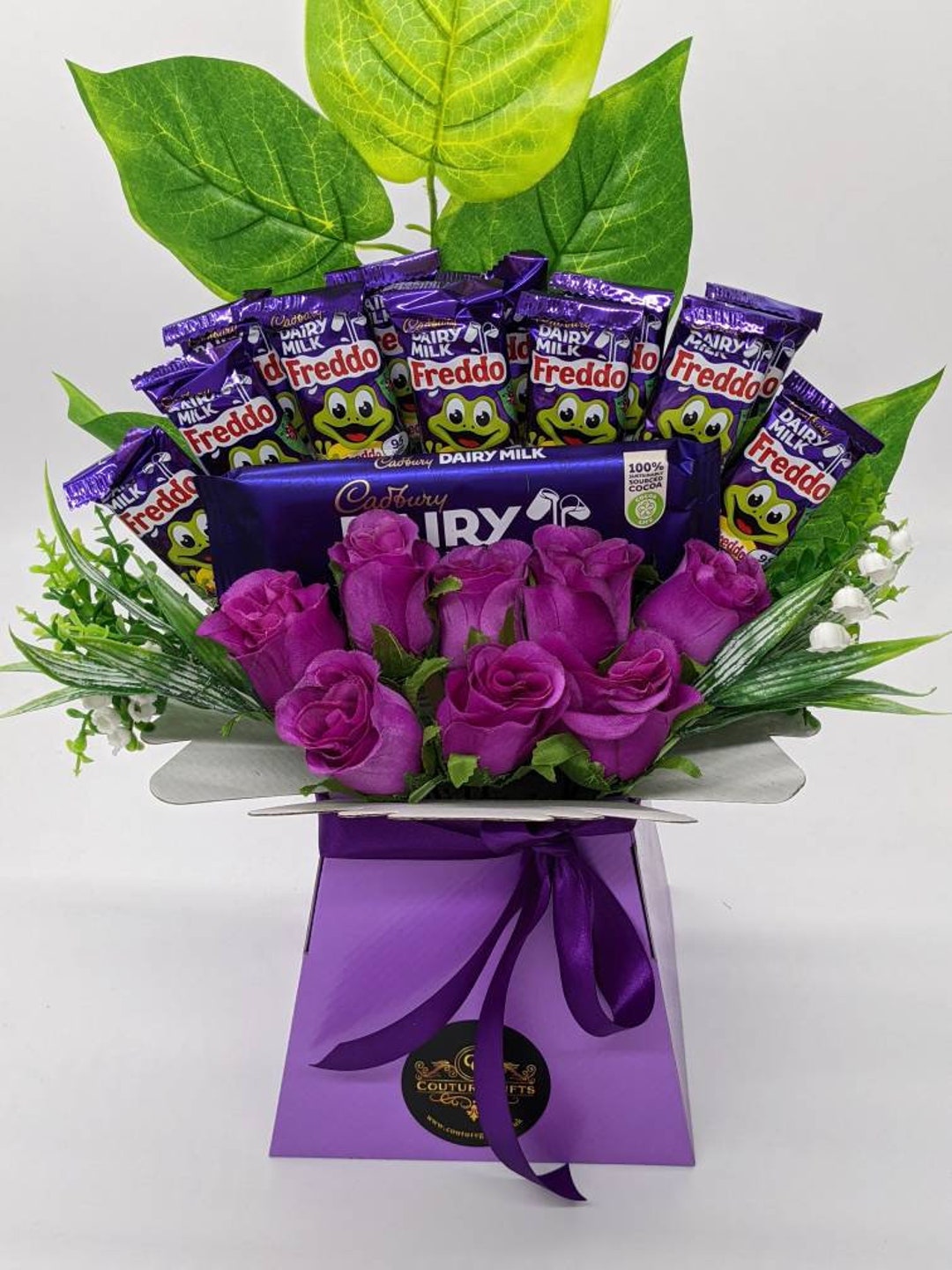 Chocolate Bouquet Purple Freddo Silk Flowers Gift Hamper - Etsy