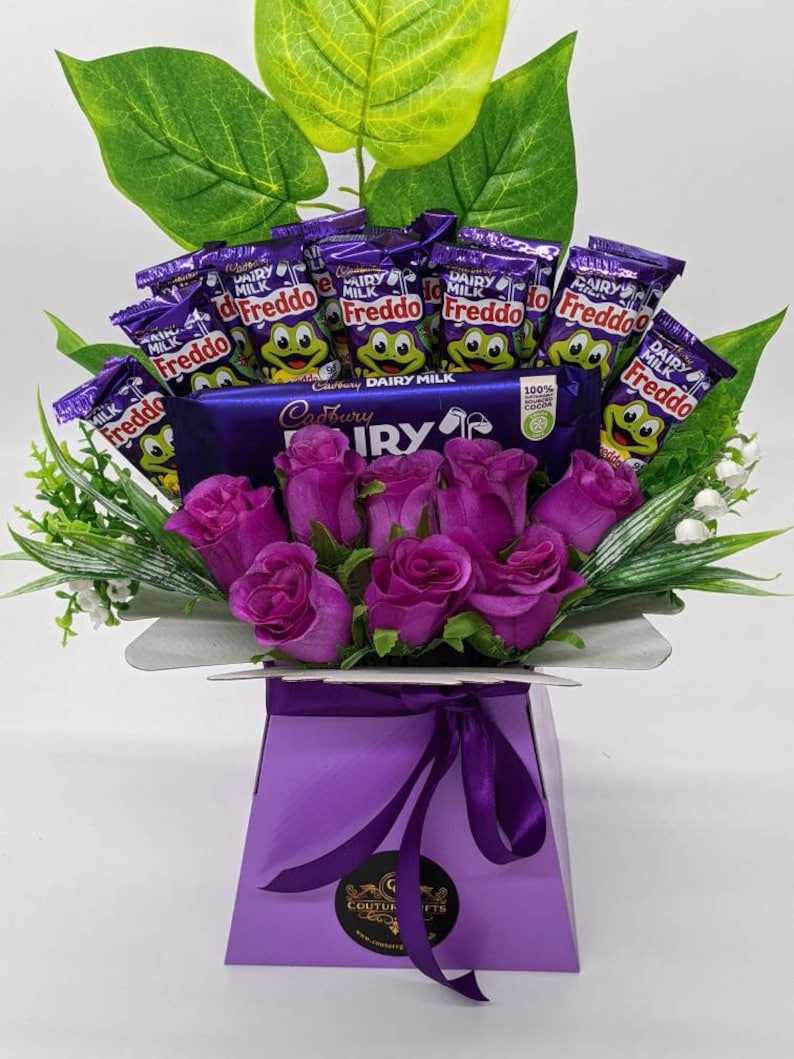 Chocolate Bouquet Purple Freddo Silk Flowers Gift Hamper - Etsy