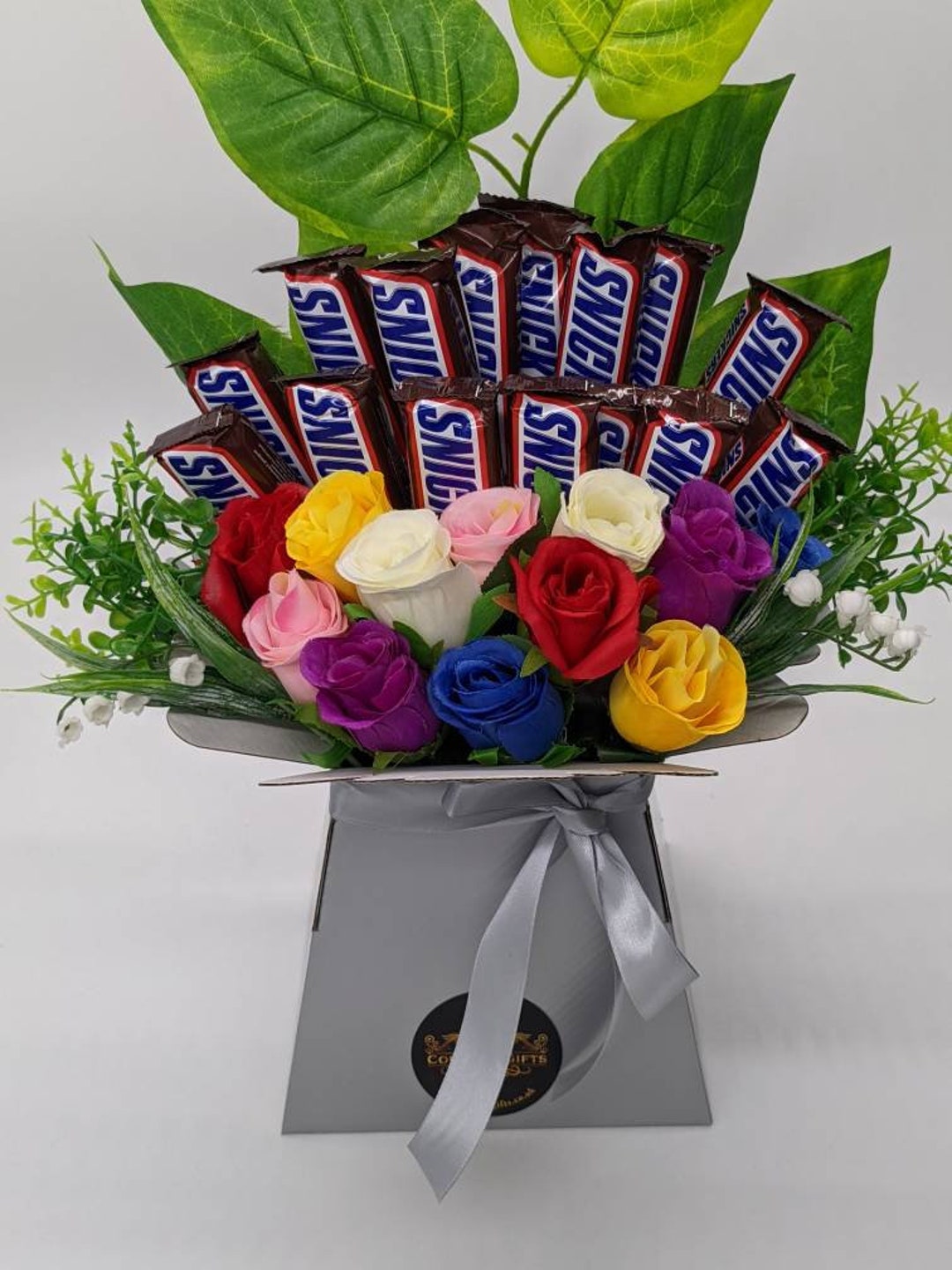 Chocolate Bouquet Rainbow Snickers Silk Flowers Gift Hamper - Etsy