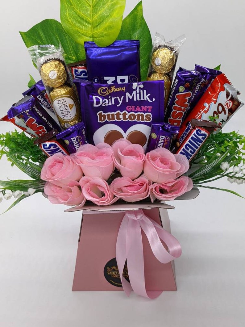 Ultimate Chocolate Bouquet Pink Silk Flowers Gift Hamper - Etsy