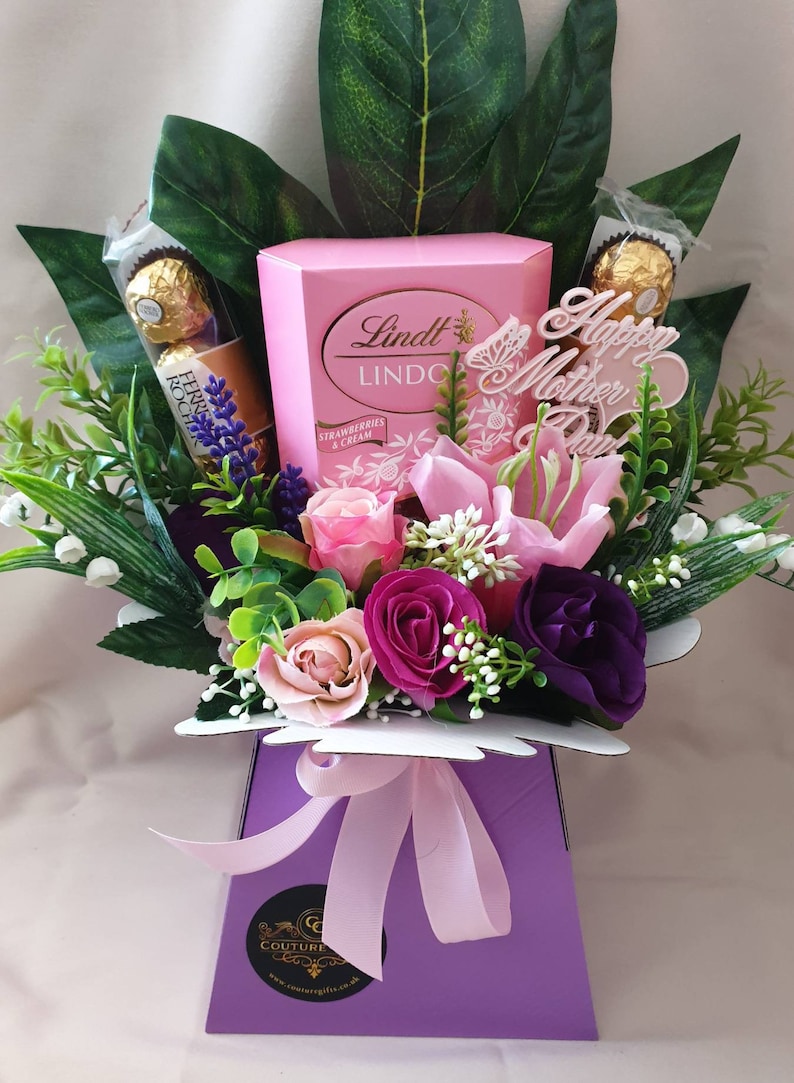 Chocolate Bouquet Mothers Day Pink/purple Lindt Ferrero - Etsy UK