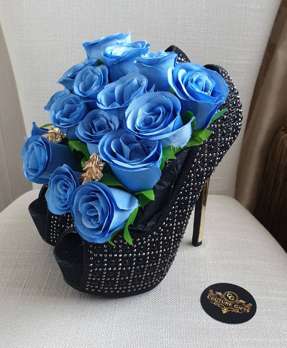 Beautiful Elegant Couture Blue High Heel Shoes & Silk Flowers Creation ...