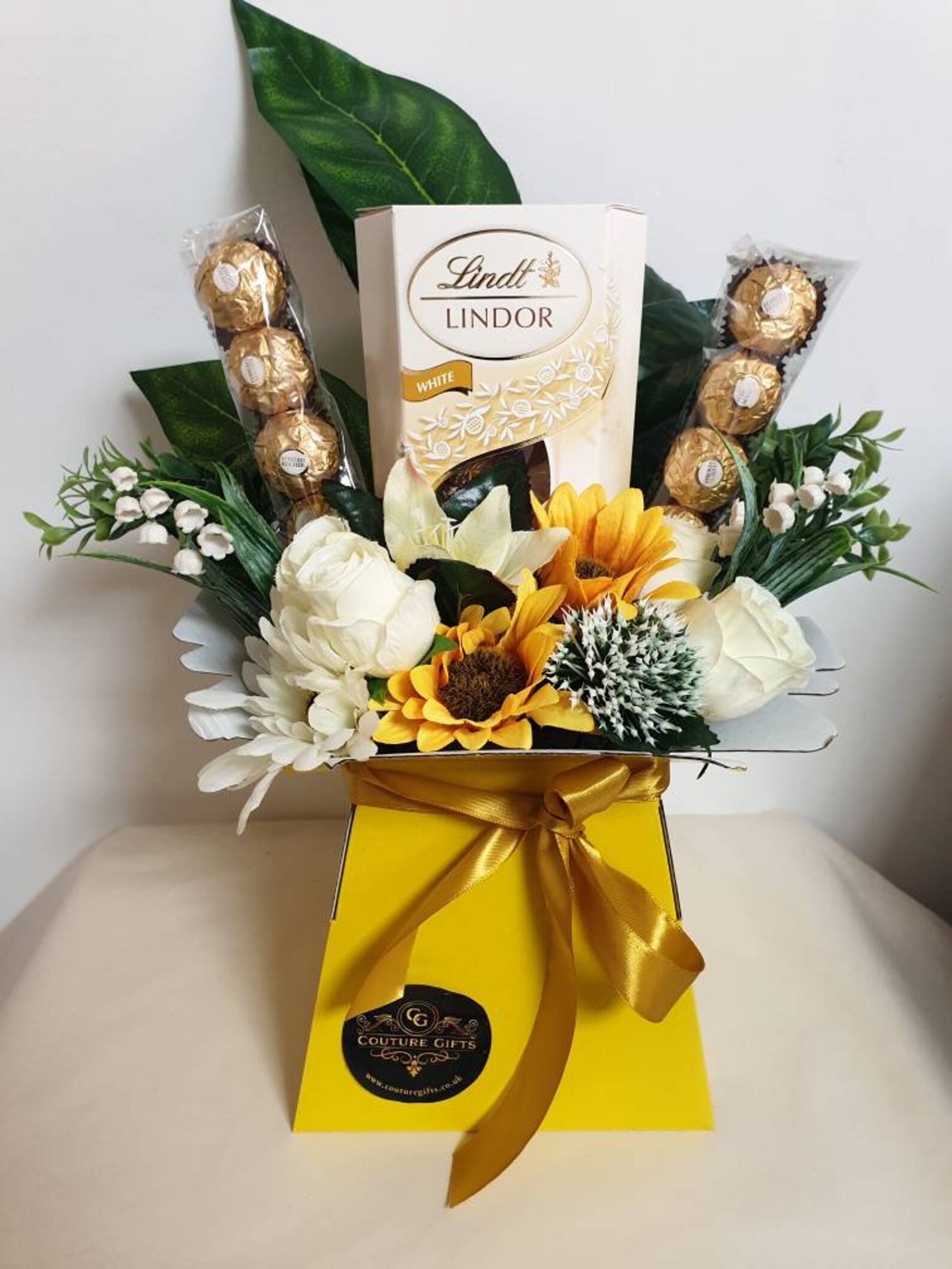 Chocolate Bouquet Yellow Sunflowers Lindt Ferrero Stunning Silk Flowers ...
