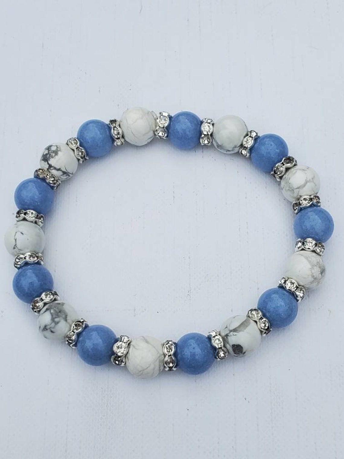 Genuine Blue Aragonite & Howlite Bead Bracelet glows in the Dark ...