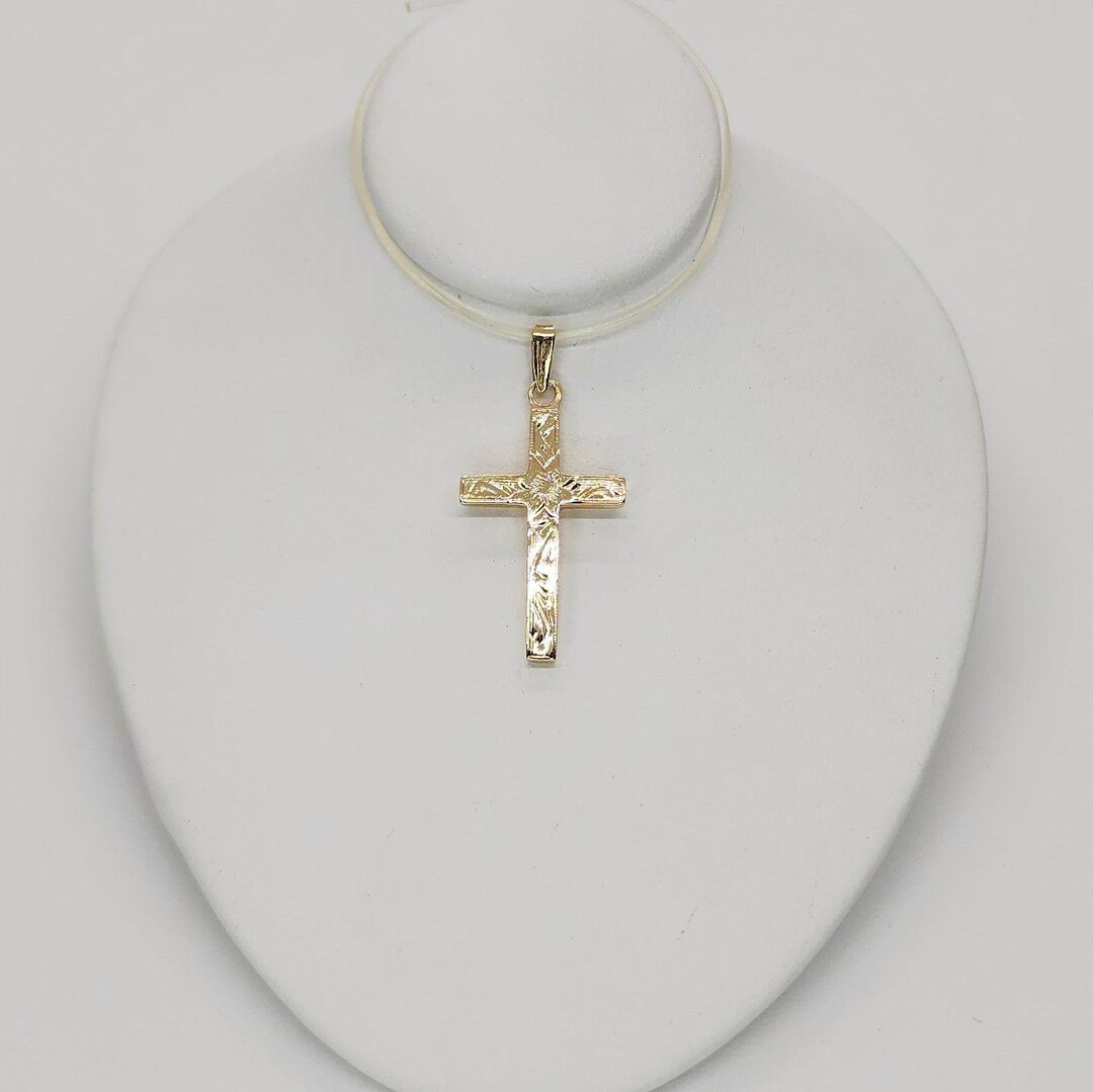 Vintage 14K Yellow Gold Engraved Cross Pendant Charm - Etsy