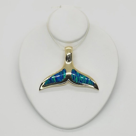 14K Yellow Gold Opal Inlay Whale Tail Pendant Slide - Gem