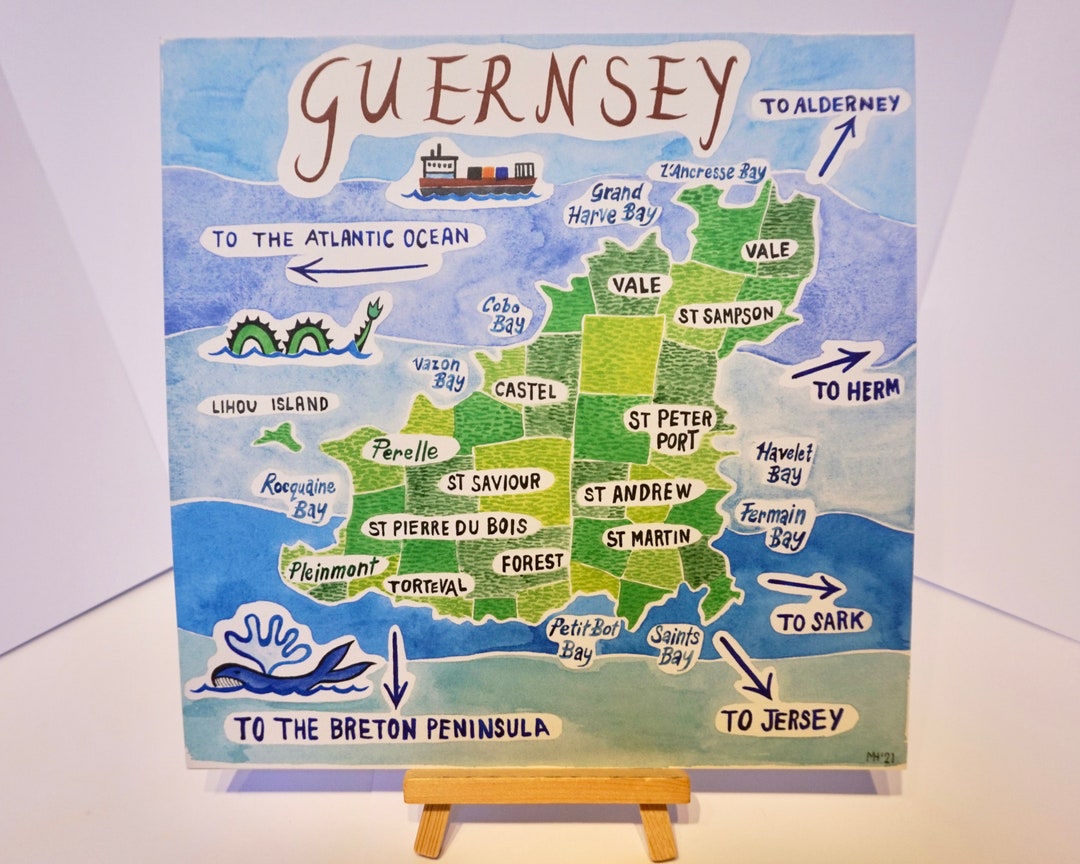 Printed Watercolour Map of Guernsey, Channel Islands - Etsy