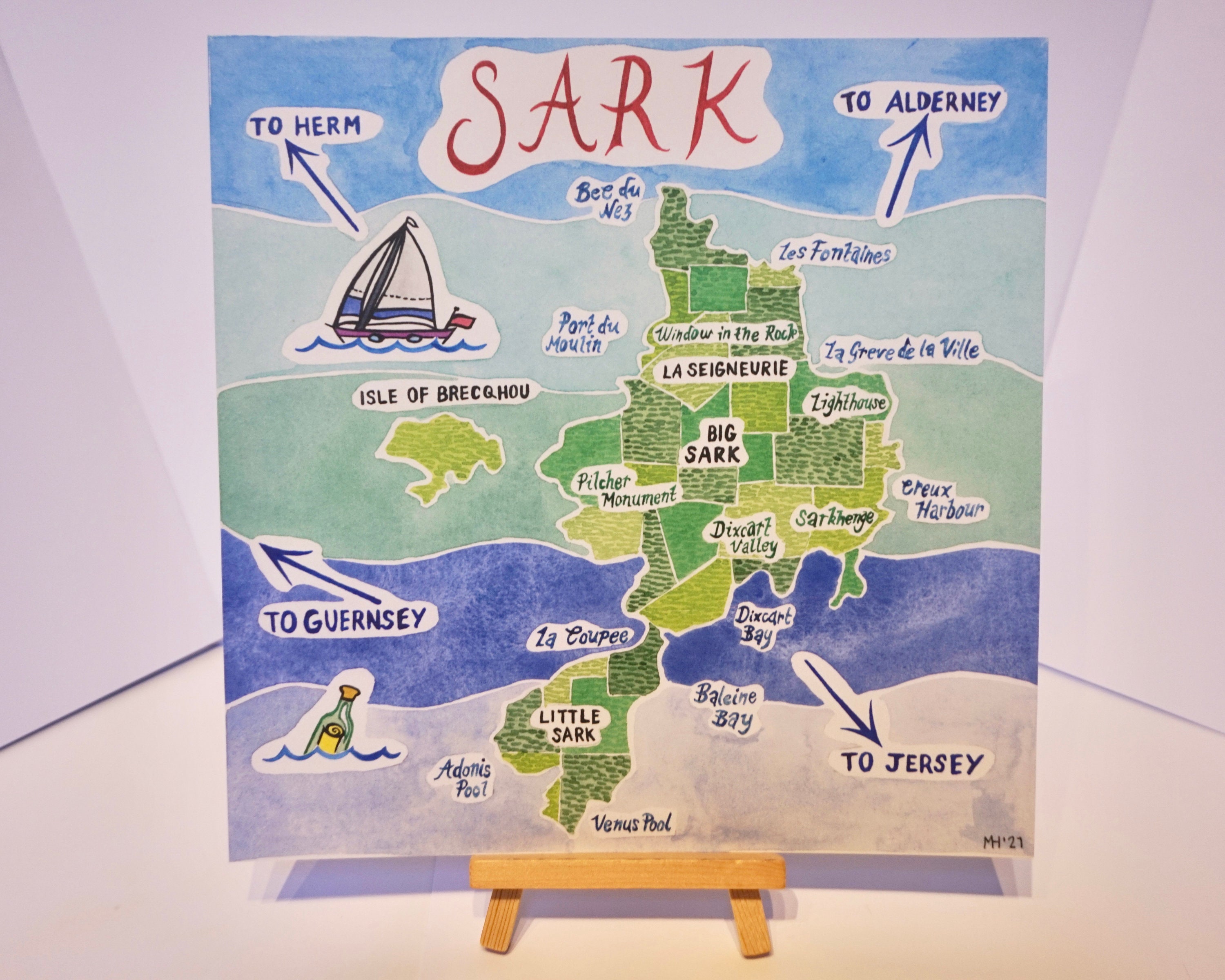 Printed Watercolour Map of Sark, Channel Islands - Etsy