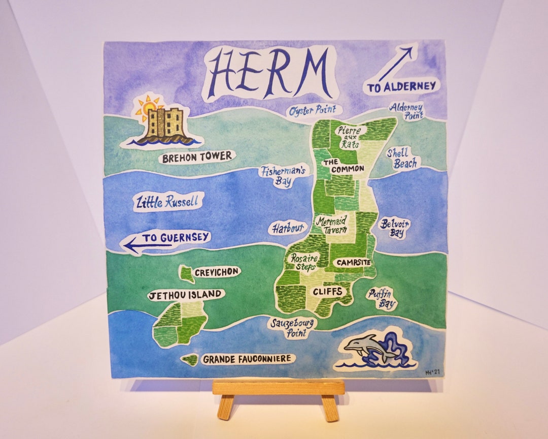 Printed Watercolour Map of Herm, Channel Islands - Etsy UK