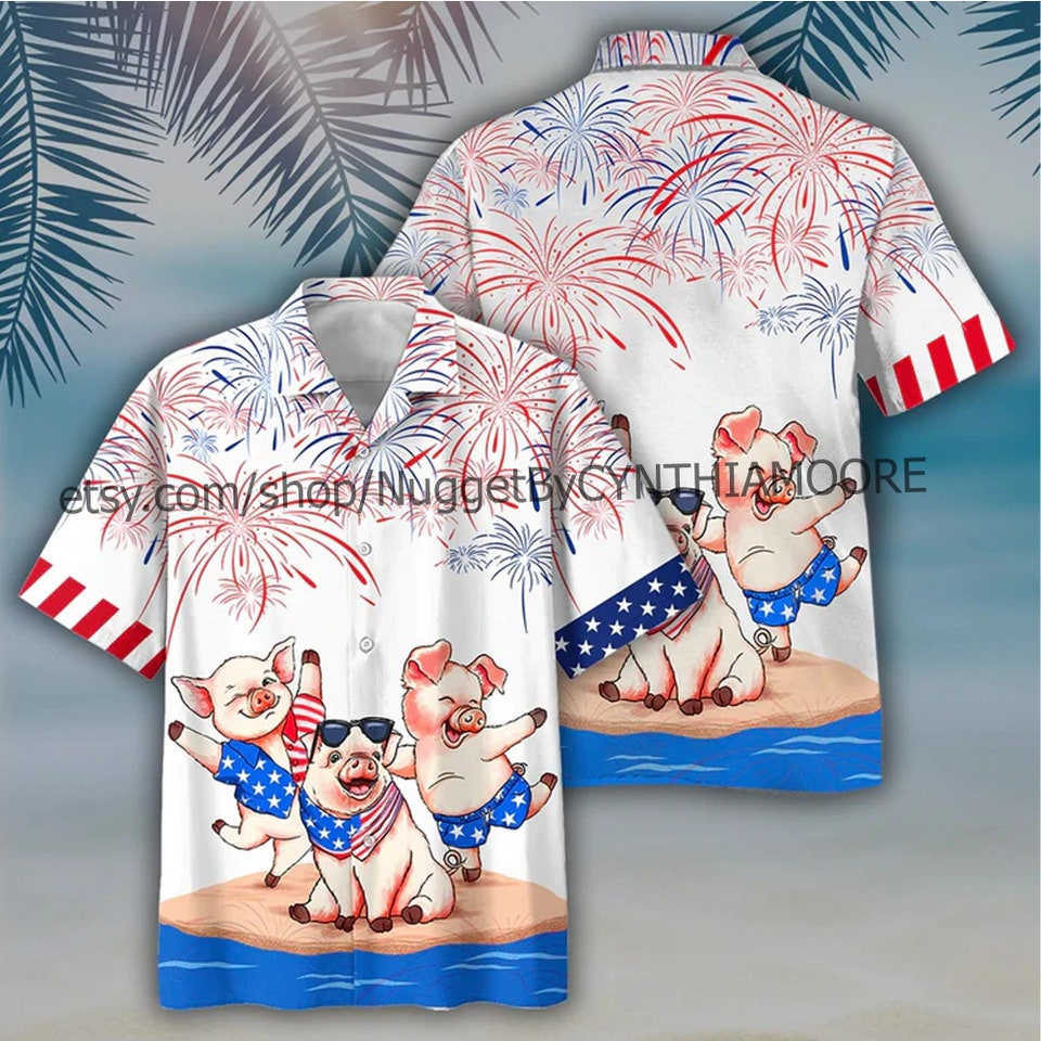 Pig's 3D Full Print Hawaiian Shirts, Independence Day Is Coming, Happy ...
