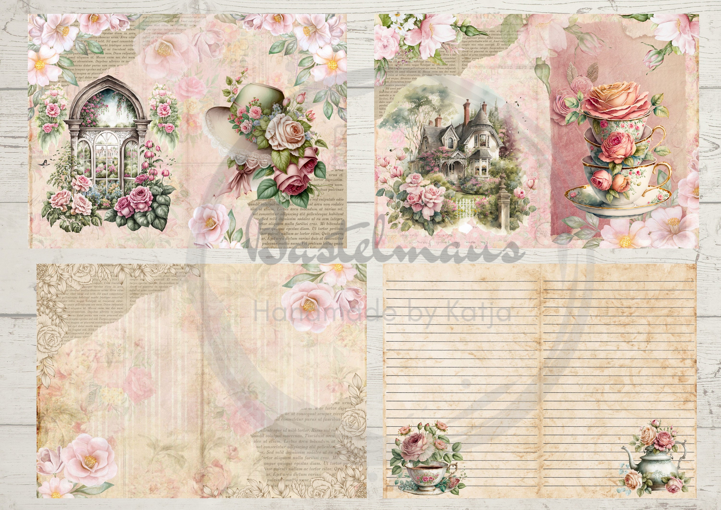 Junk Journal Victorian Rose Lady Printable Kit, Digital Download, Pages ...