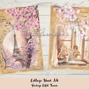 Vintage Paper Eifel Tower, Digital Paper, Printable Kit, Digital ...