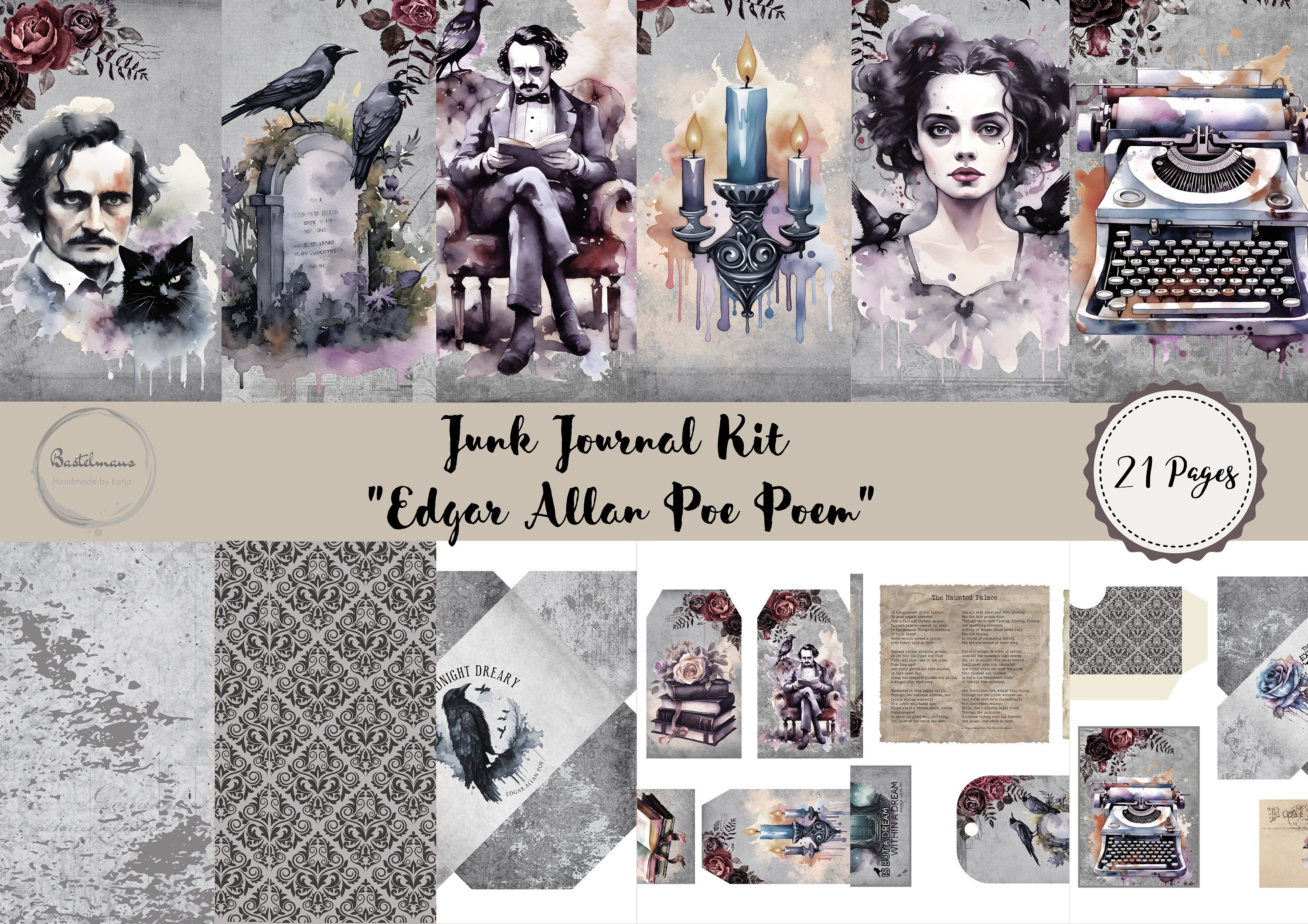 Junk Journal Edgar Allan Poe Poem Printable Kit Digital - Etsy