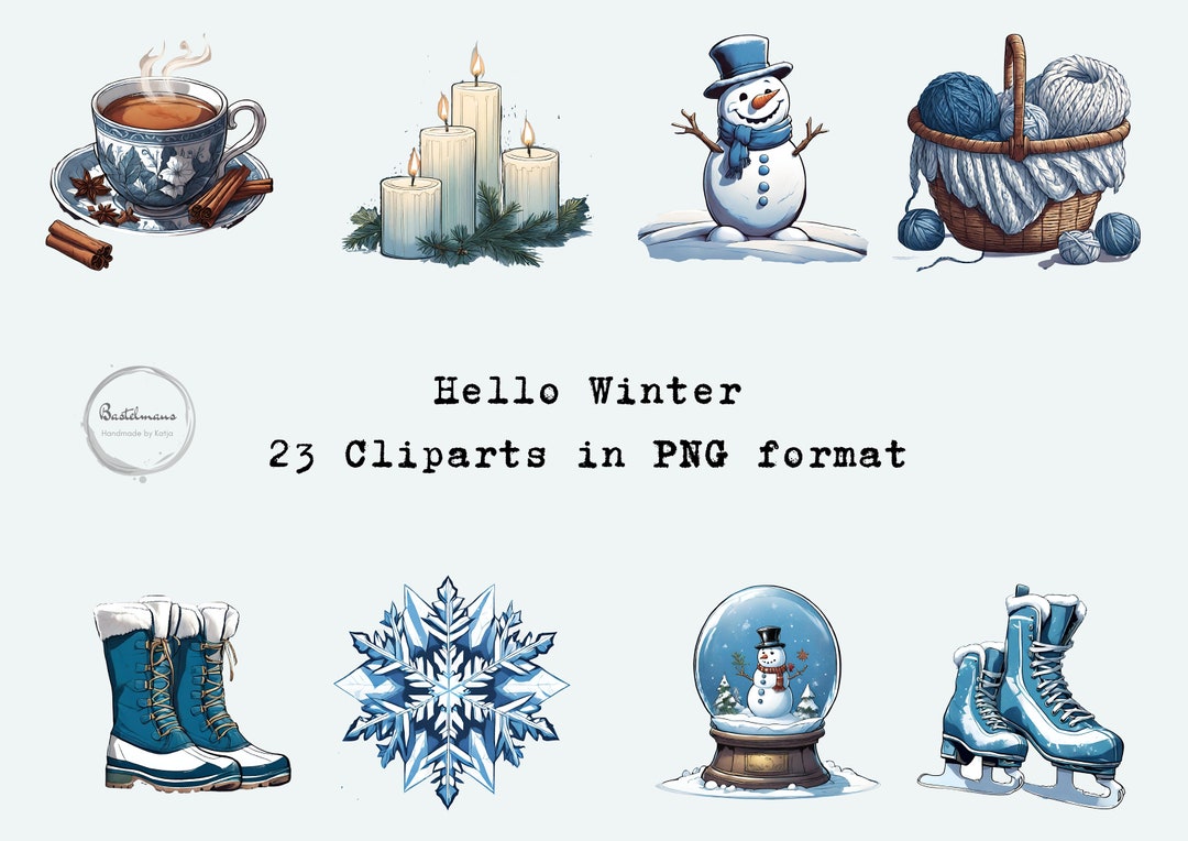 Hello Winter Clipart PNG Set, 23 Cliparts, Commercial Use Clip Art, PNG ...