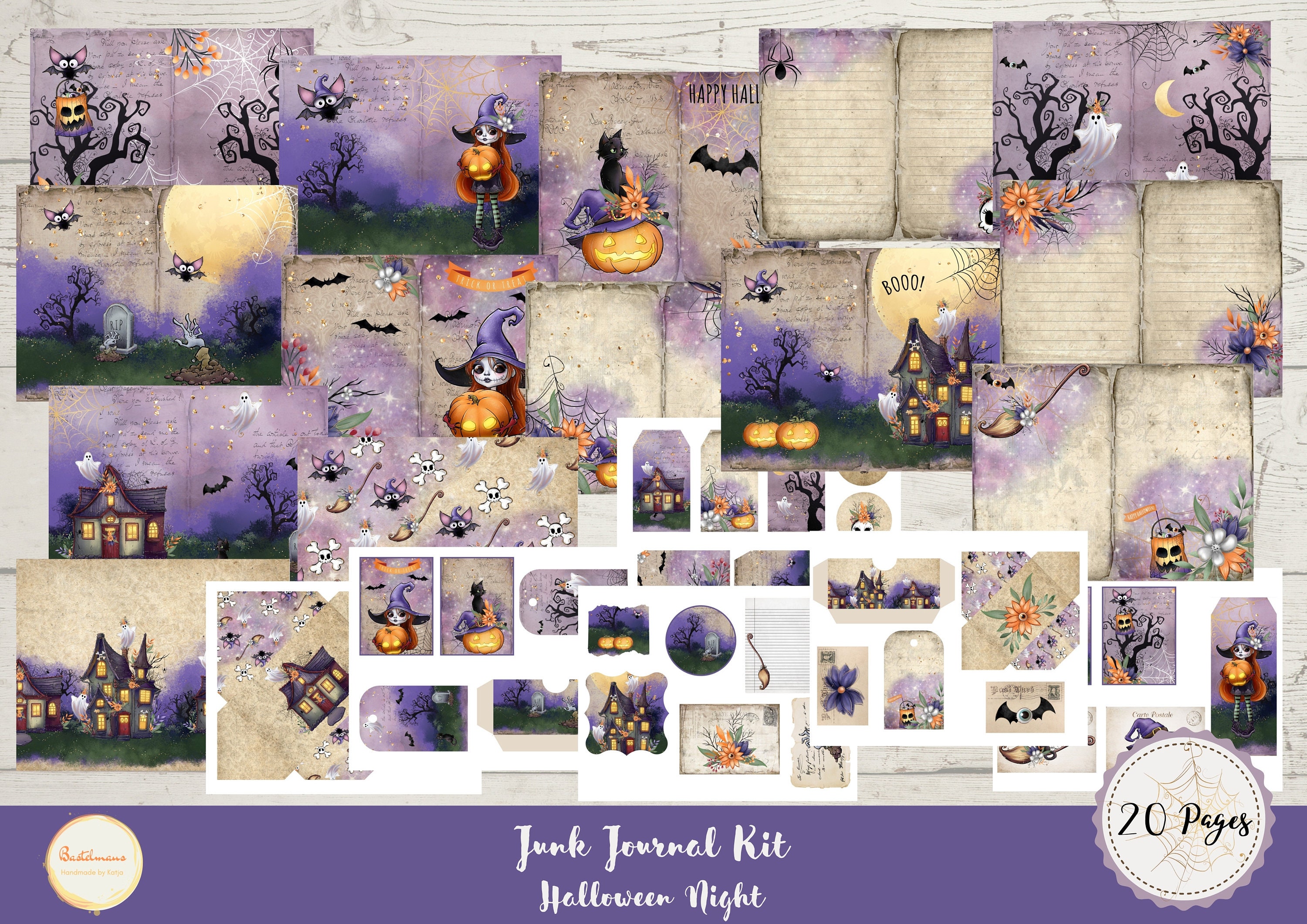 Junk Journal Halloween Night Printable Kit Digital Download - Etsy