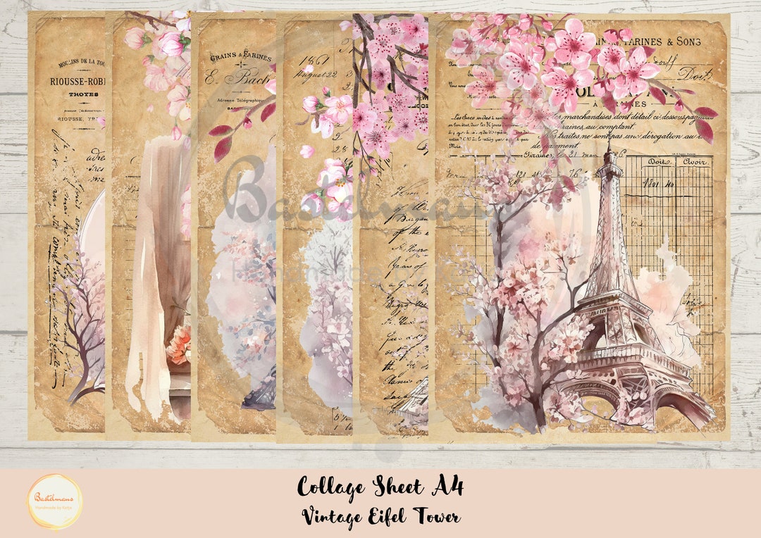 Vintage Paper Eifel Tower, Digital Paper, Printable Kit, Digital ...